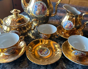 Vintage Rieber Bavaria Porcelain Gold Plate Tea Set-victorian Courting ...