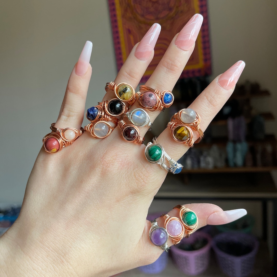 Wire Wrapped Genuine Crystal Rings - Etsy