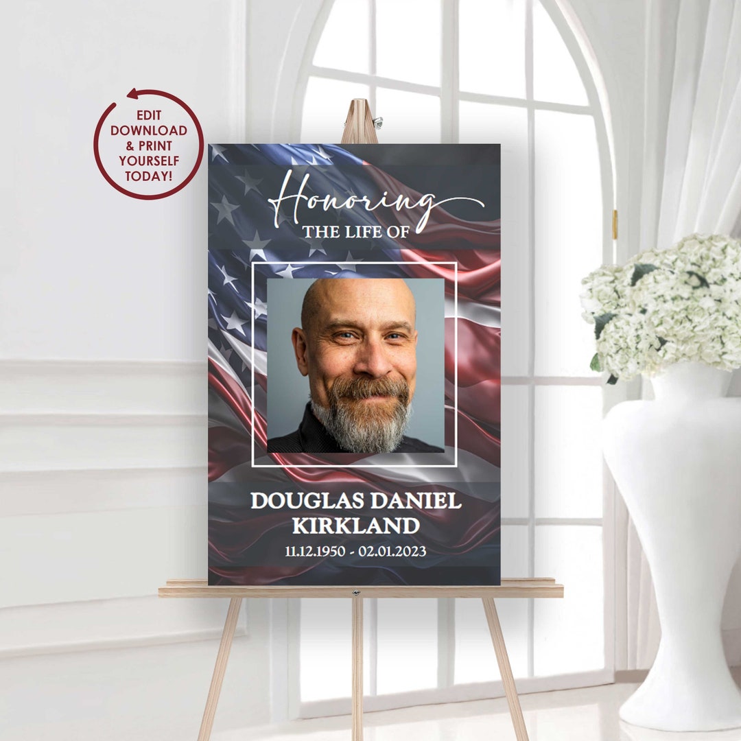 DIY EDITABLE American Flag Funeral Poster Board for Veteran | Usa ...