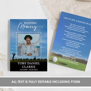 PRINTED Memorial Cards for Golfer | Custom Golf Themed Funeral Prayer ...
