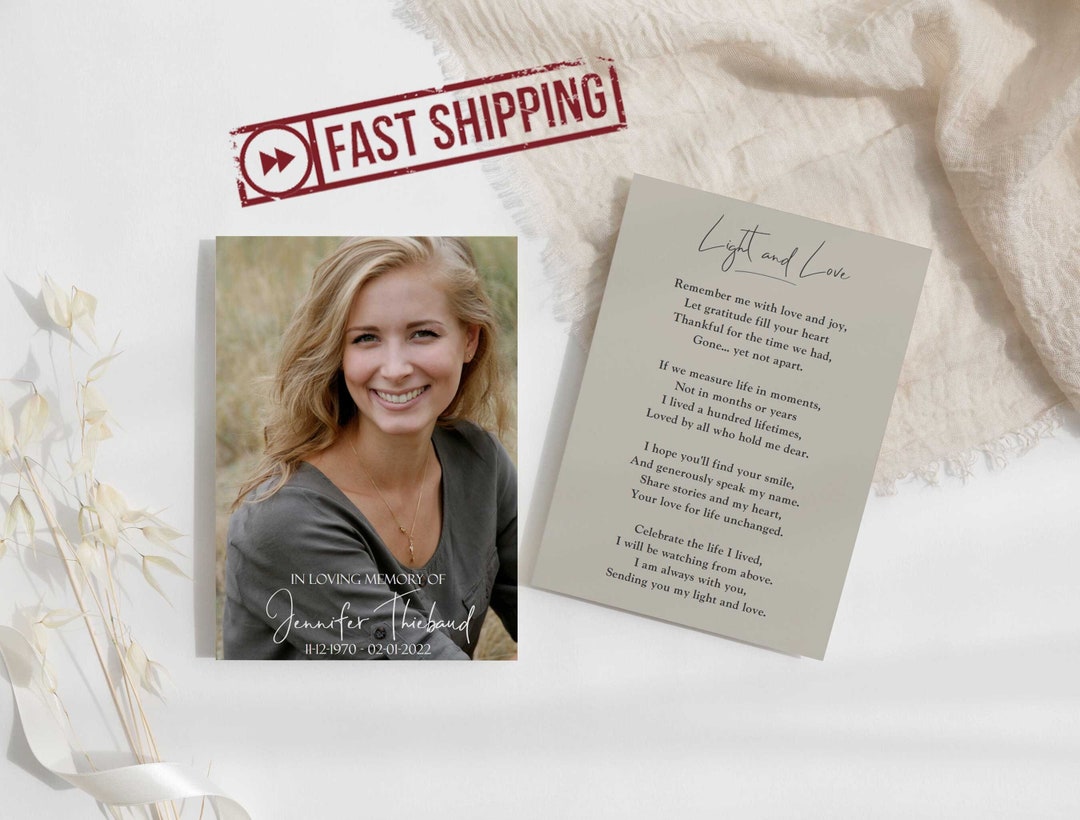 PRINTED Memorial Cards Personalized Funeral Prayer Cards Minimalist ...