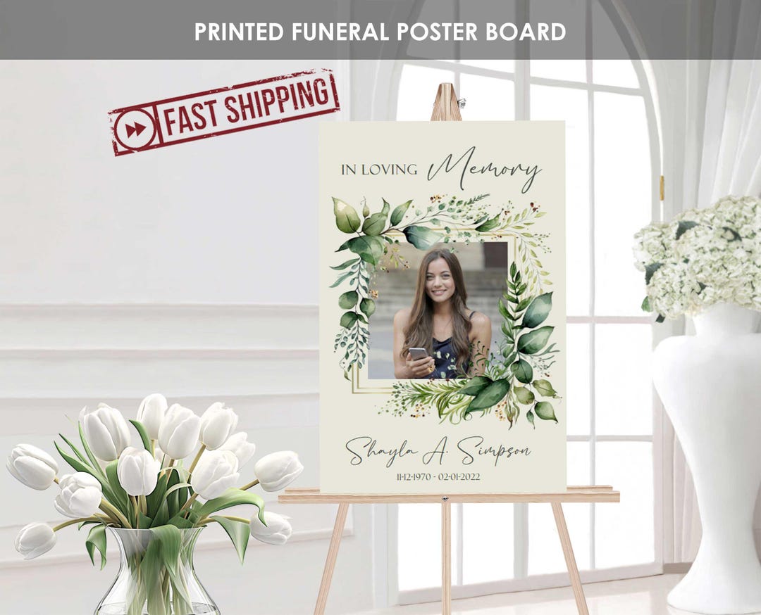 PRINTED Large Funeral Poster Board Greenery Vines Memorial Welcome Sign ...