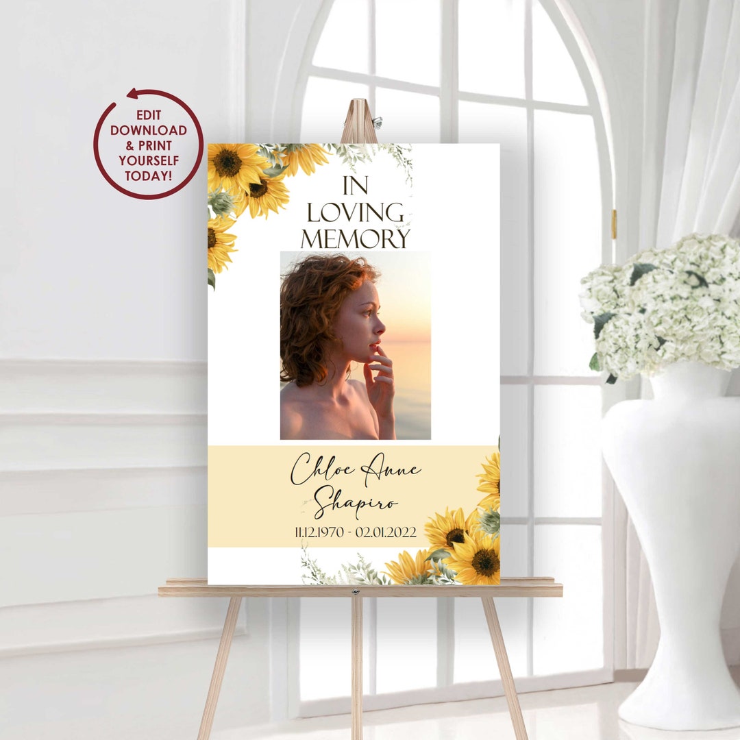DIY EDITABLE Sunflower Funeral Welcome Sign | Celebration of Life ...