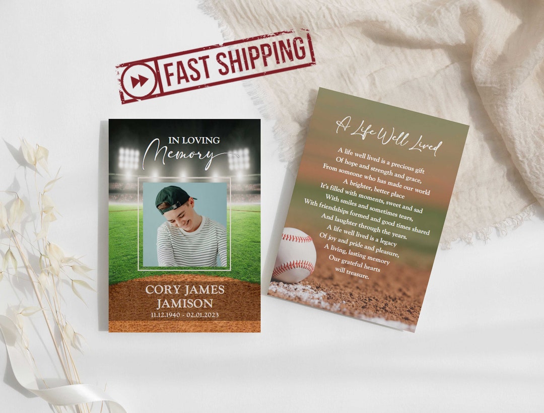 PRINTED Baseball Memorial Cards for Athlete | Custom Sports Funeral ...