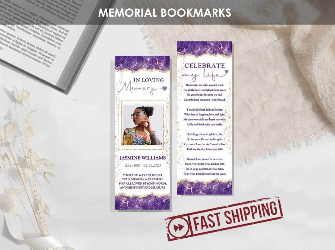 PRINTED Purple Funeral Bookmarks for Celebration of Life | Plum ...