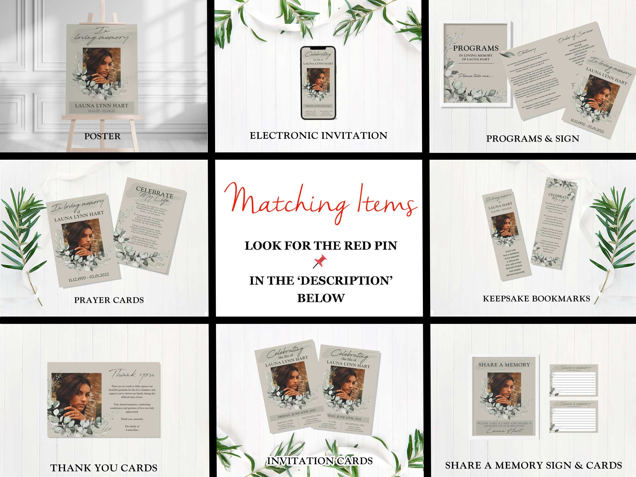 PRINTED Memorial Bookmarks With Eucalyptus Greenery | Personalized ...