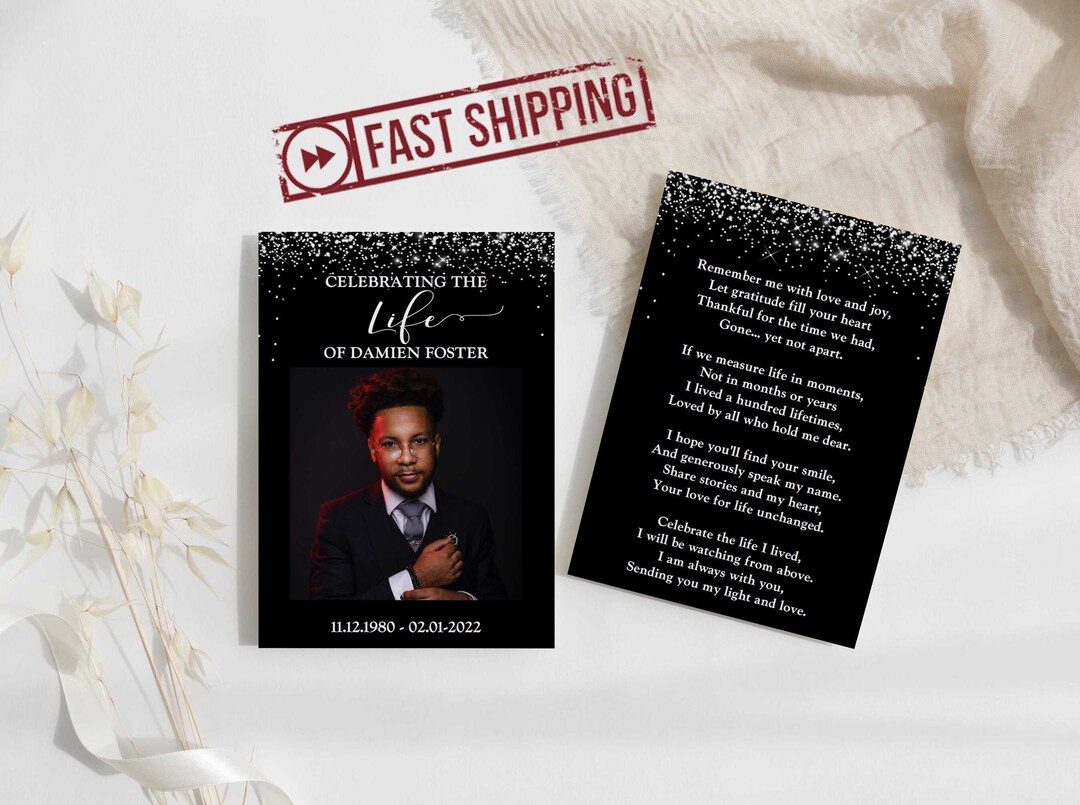 PRINTED Funeral Prayer Cards Personalized Celebration of Life Poem ...