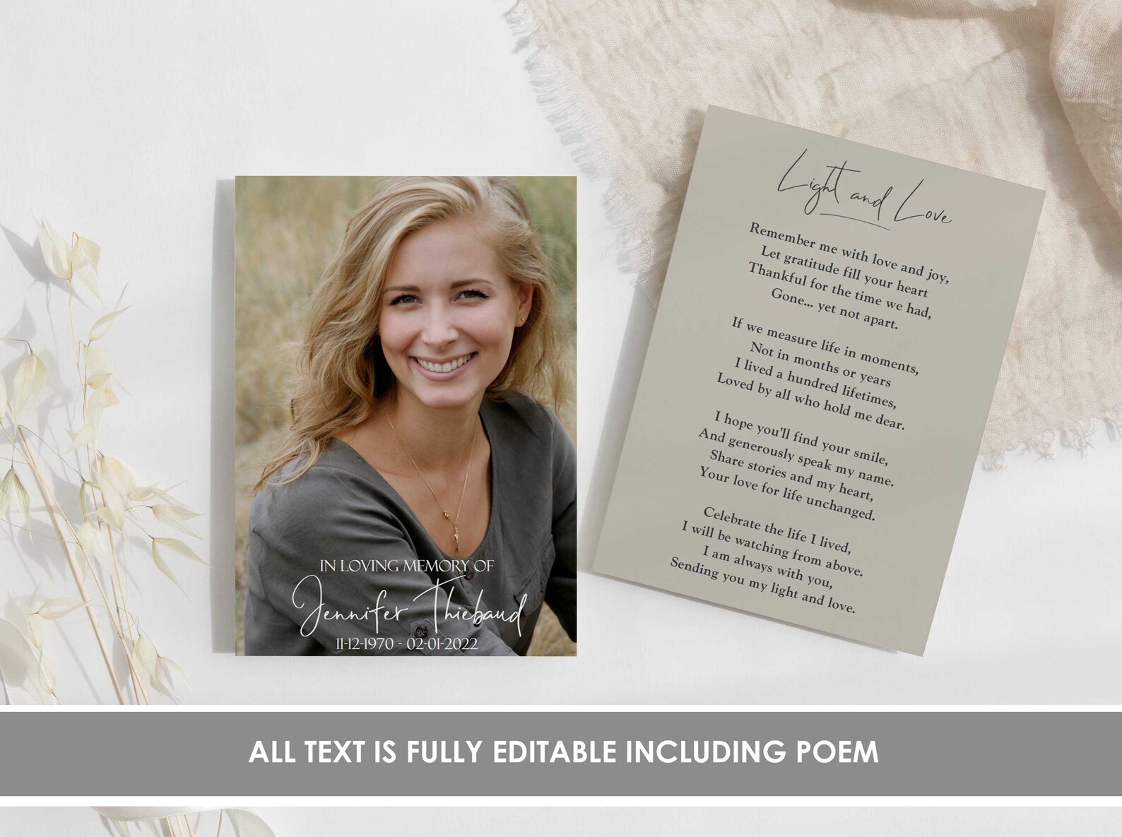 DIY EDITABLE Memorial Card Funeral Prayer Card Template for - Etsy