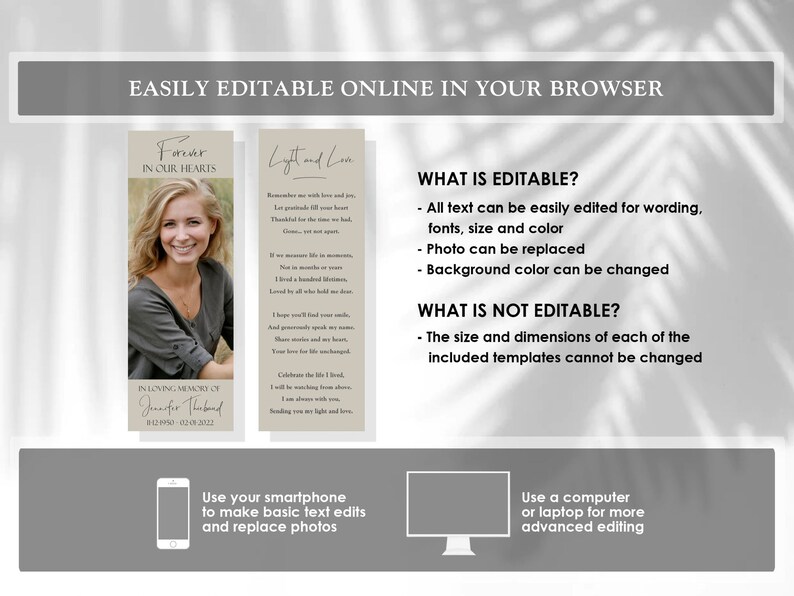DIY EDITABLE Bookmark Template Funeral Favor for Woman or - Etsy