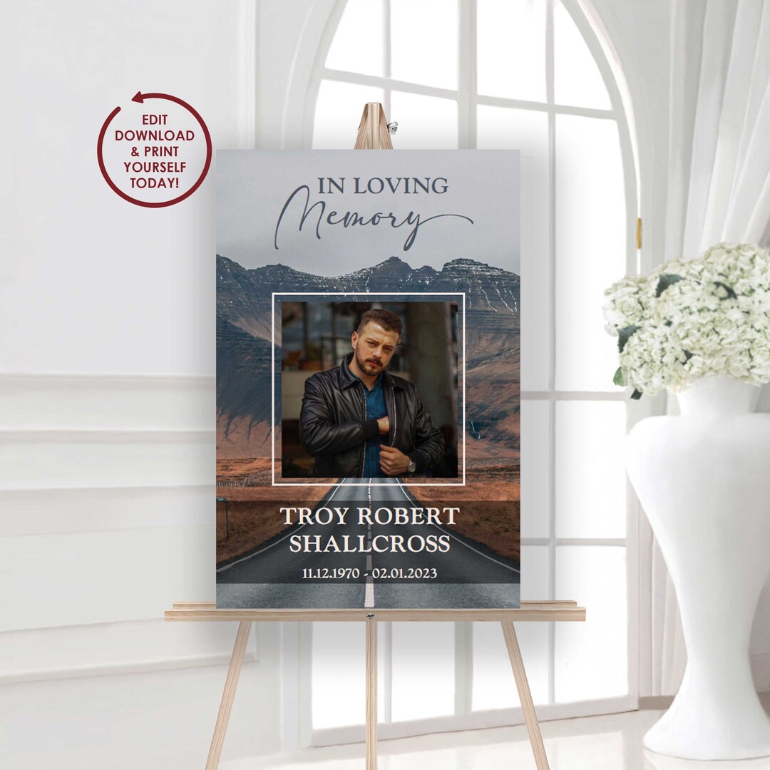 DIY EDITABLE Mountain Landscape Funeral Poster Board for Biker Trucker ...
