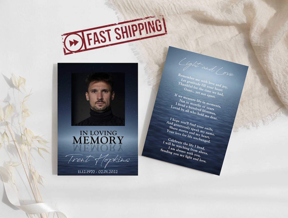 PRINTED Memorial Cards Custom Funeral Prayer Cards Blue - Etsy
