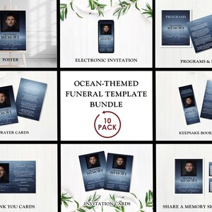 DIY EDITABLE Ocean Themed Memorial Template Bundle Celebration of Life ...