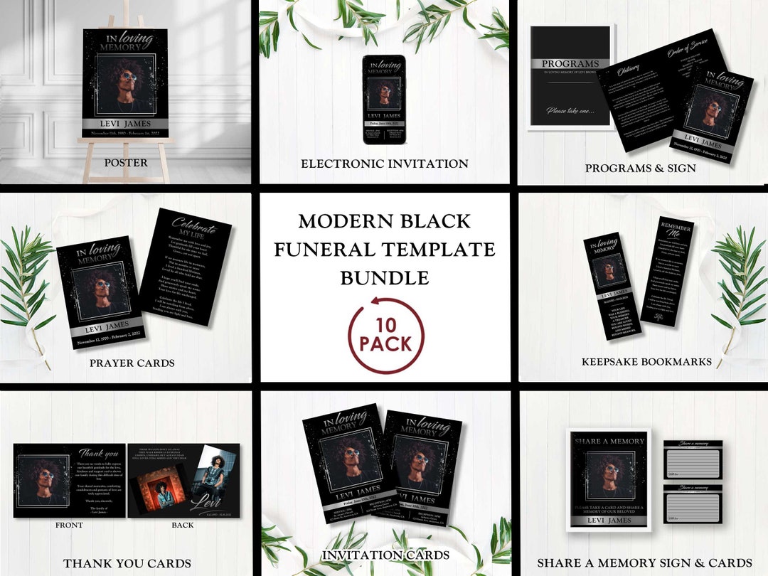DIY EDITABLE Funeral Bundle Modern Black Silver Memorial Package ...
