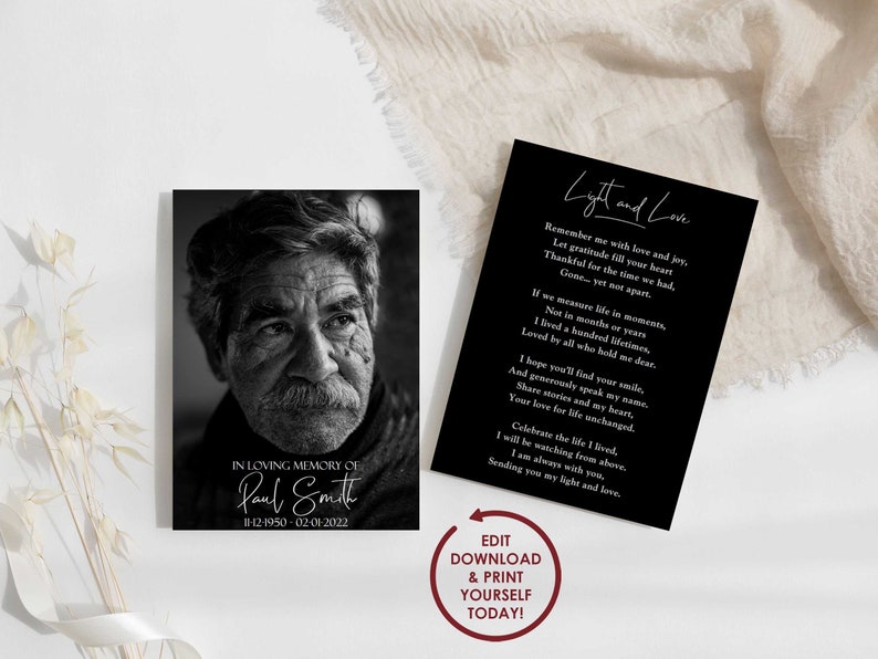 DIY EDITABLE Memorial Card Funeral Prayer Card Template - Etsy