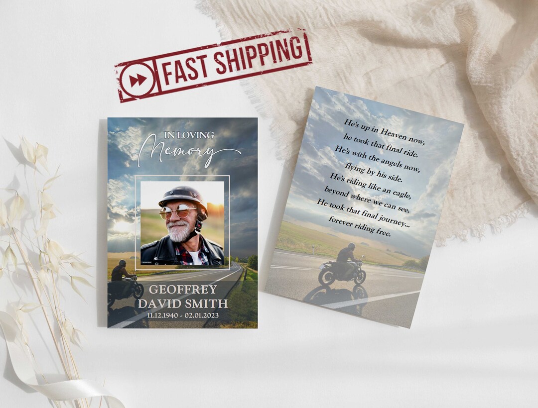 PRINTED Motorcycle Memorial Cards for Biker| Custom Motorbike Prayer ...