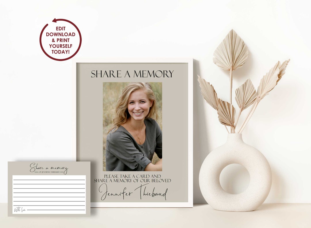 DIY EDITABLE Share a Memory Funeral Sign & Cards | Minimalist Beige ...