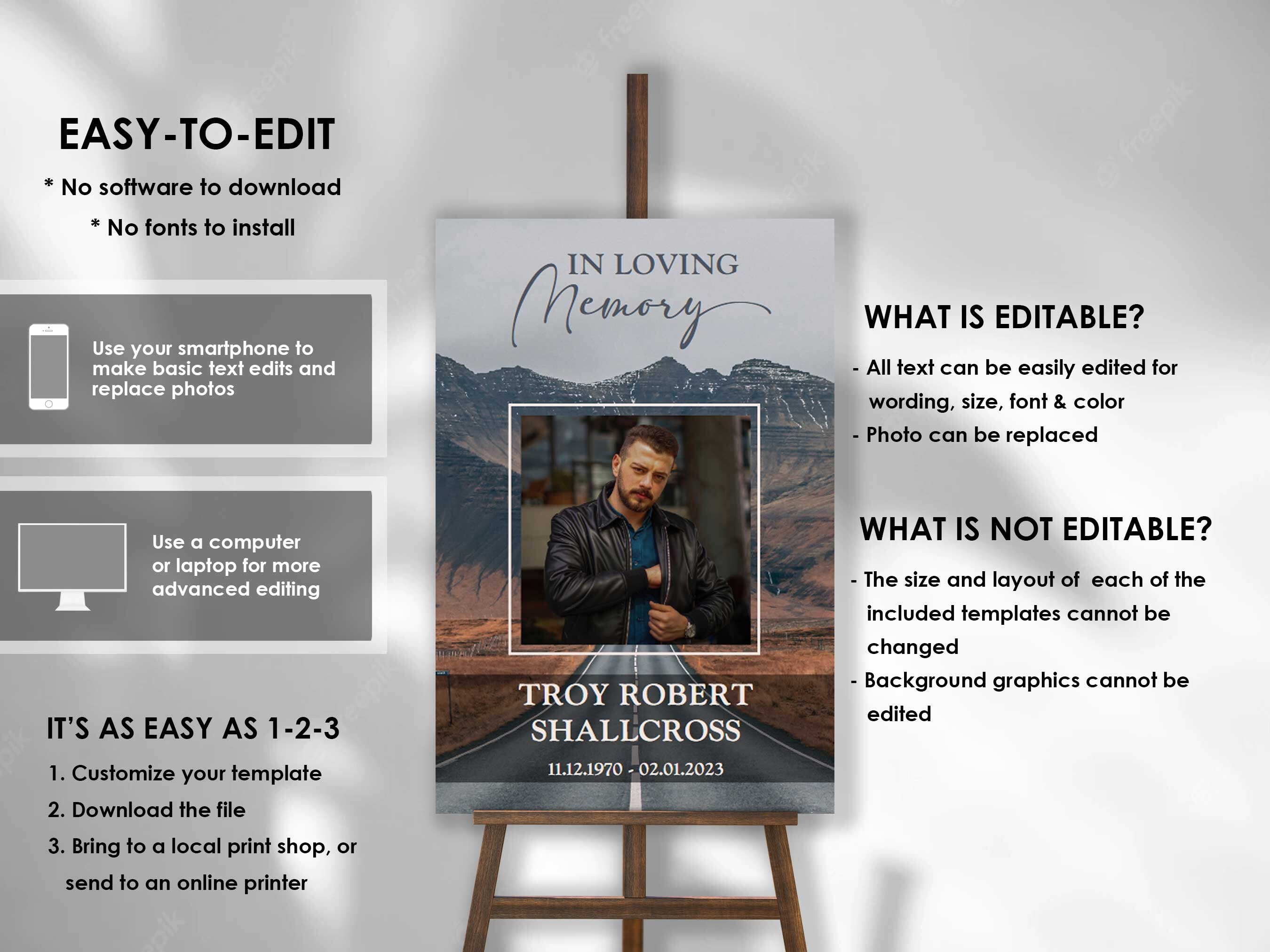 DIY EDITABLE Mountain Landscape Funeral Poster Board for Biker Trucker ...
