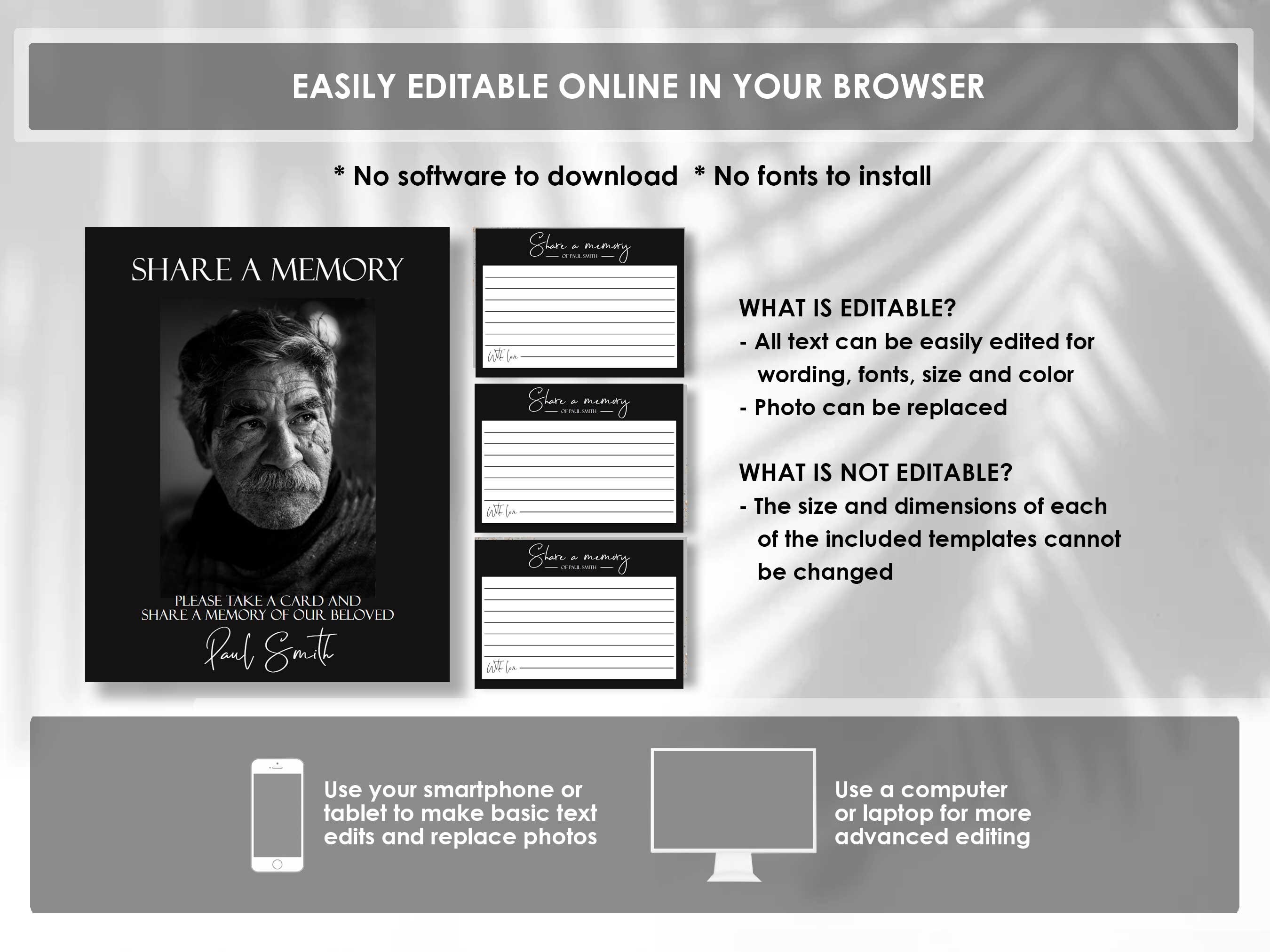 DIY EDITABLE Share a Memory Funeral Sign & Cards Minimalist - Etsy