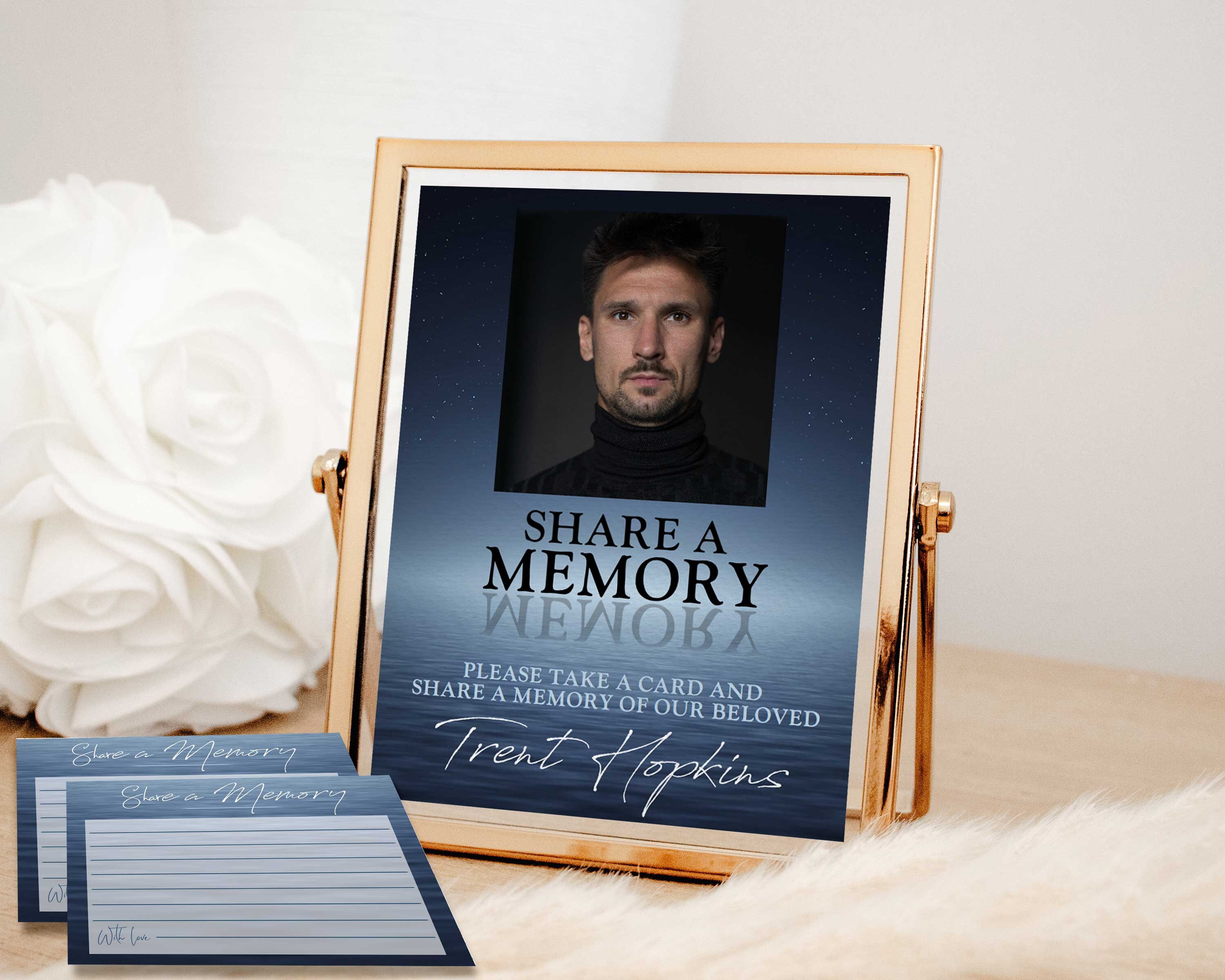 DIY EDITABLE Share a Memory Funeral Sign & Cards Blue Ocean - Etsy