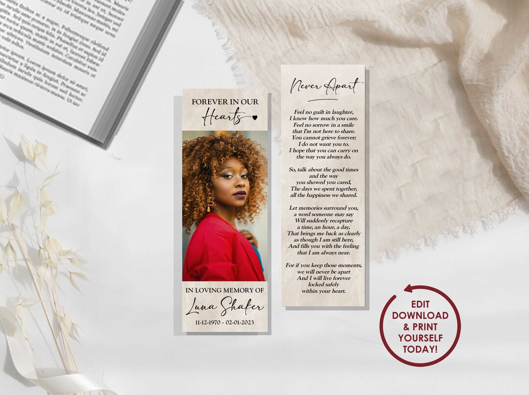 DIY EDITABLE Memorial Bookmark Template | Funeral Favor for Woman or ...