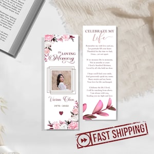 PRINTED Memorial Bookmarks Soft Pink Floral Personalized - Etsy