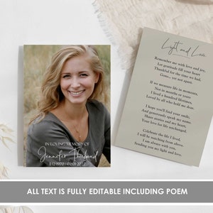 PRINTED Memorial Cards Personalized Funeral Prayer Cards Minimalist ...