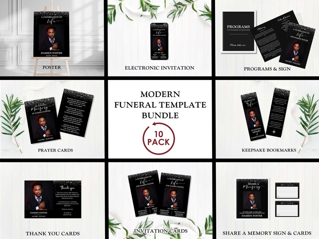 DIY EDITABLE Funeral Bundle Black Silver Memorial Package Celebration ...