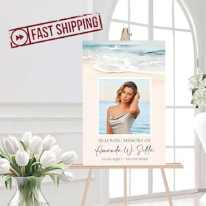 PRINTED Large Funeral Poster | Beach Themed Custom Celebration of Life ...