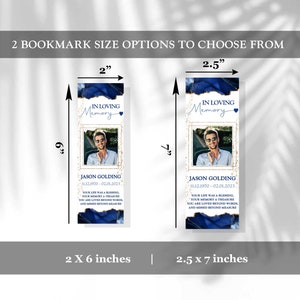 DIY EDITABLE Blue Bookmark Template for Celebration of Life | Memorial ...