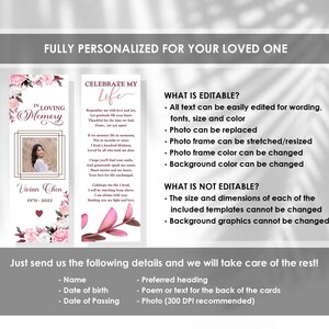 PRINTED Memorial Bookmarks Soft Pink Floral Personalized Funeral ...