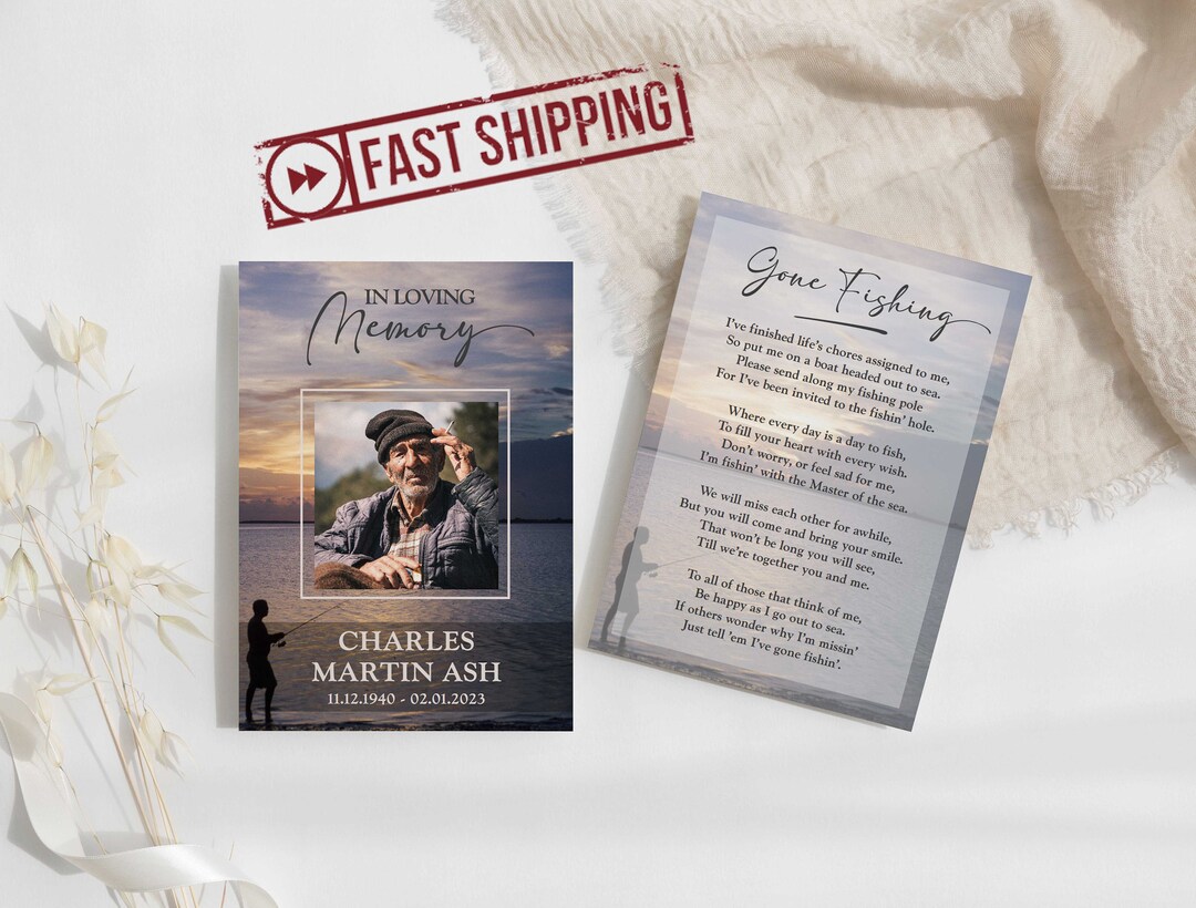PRINTED Memorial Cards for Fisherman | Custom Fishing Funeral Prayer ...