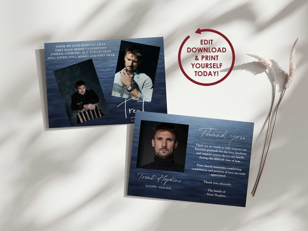 DIY EDITABLE Funeral Thank You Cards | Memorial Acknowledgement Card ...