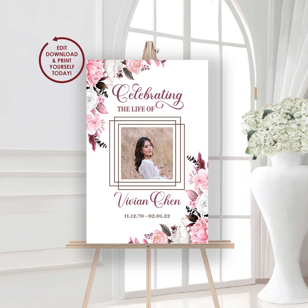 DIY EDITABLE Funeral Welcome Sign | Celebration of Life Poster Board ...