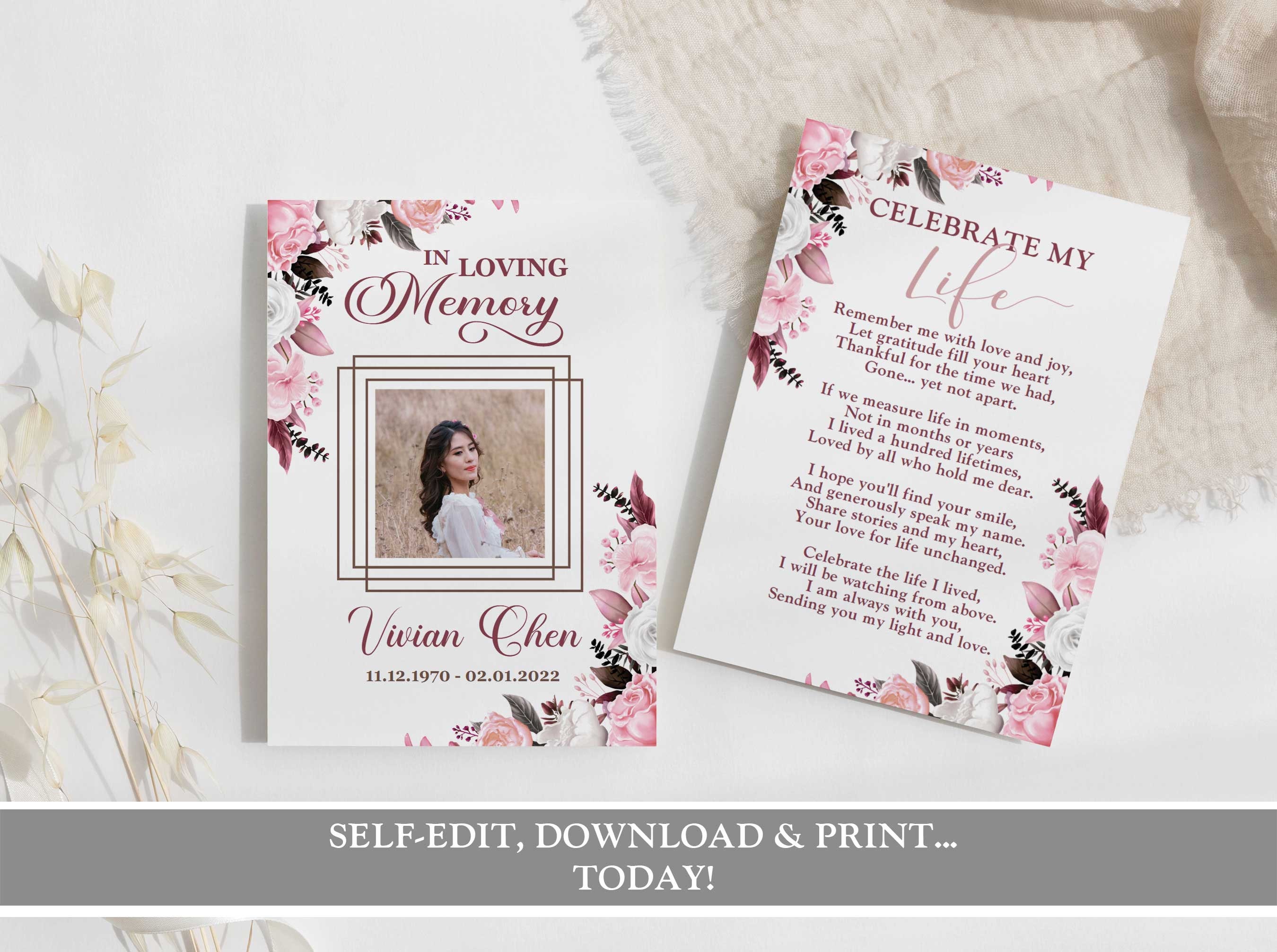 DIY EDITABLE Memorial Card Funeral Prayer Card Template for - Etsy Canada