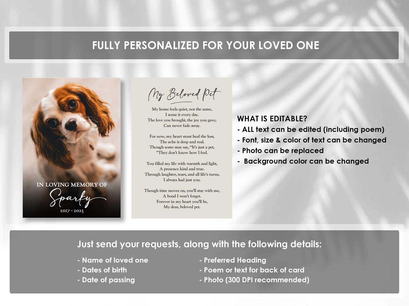 PRINTED Pet Memorial Cards | Personalized Prayer Cards for Fur Baby ...