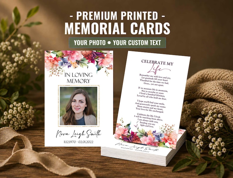 PRINTED Colorful Floral Memorial Cards | Funeral Prayer Cards Bright ...