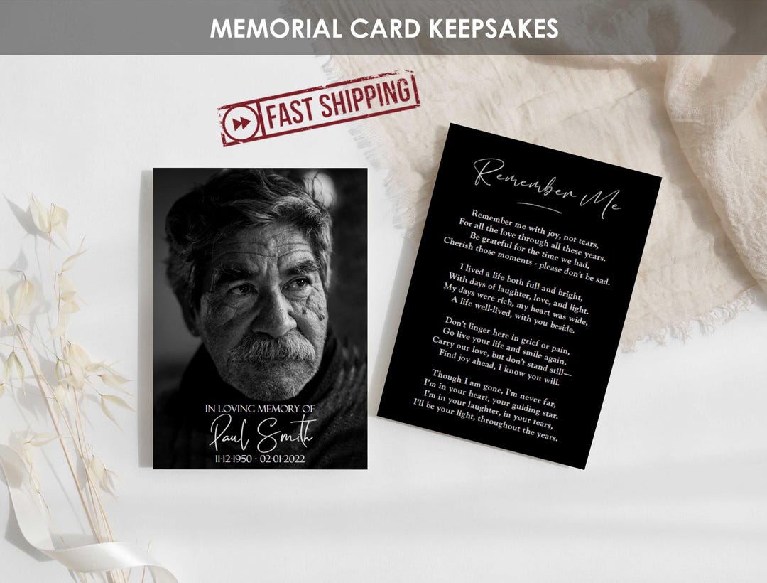 PRINTED Minimalist Funeral Prayer Cards | Custom Celebration of Life ...