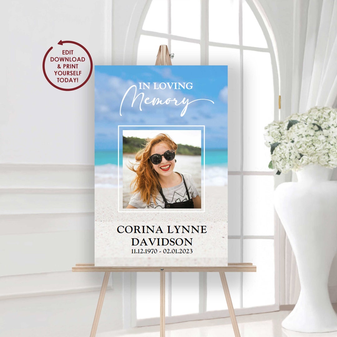DIY EDITABLE Beach Themed Memorial Poster | Ocean Theme Celebration of ...