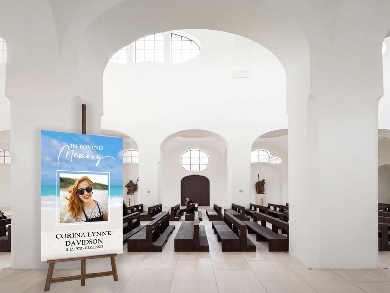 PRINTED Beach Funeral Poster | Large Sandy Ocean Custom Celebration of ...