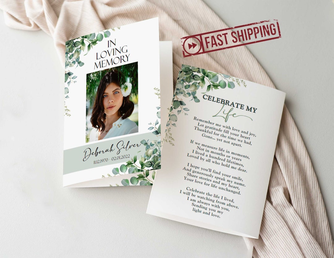 PRINTED Funeral Program - Eucalyptus Greenery | Celebration of Life ...