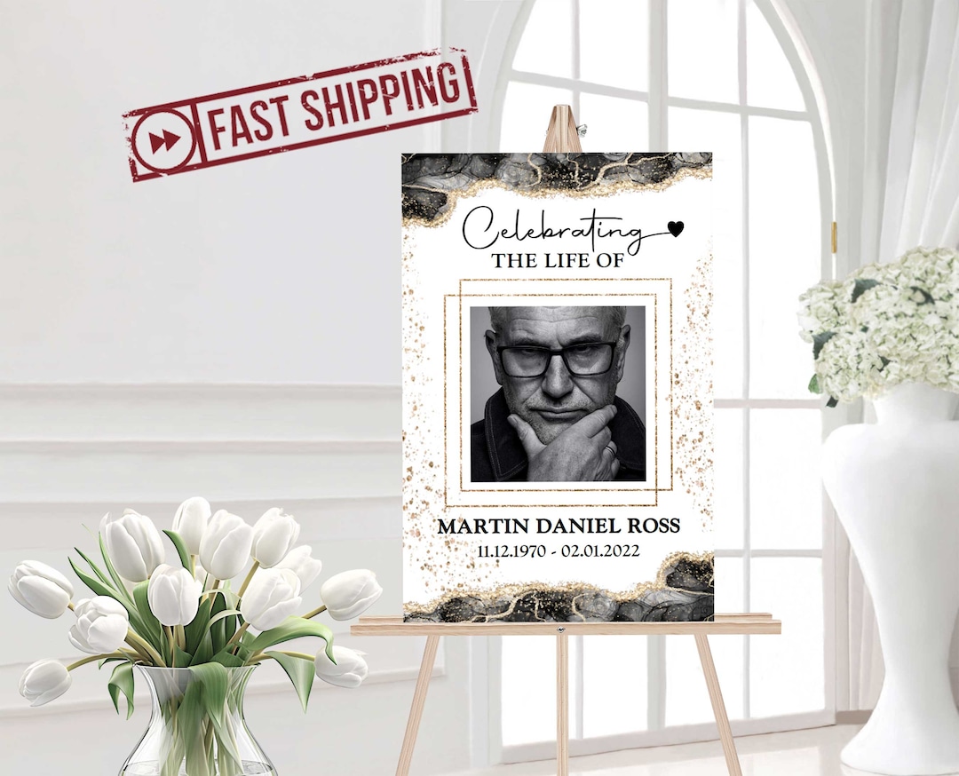 PRINTED Modern Funeral Poster Black & White | Personalized Large ...