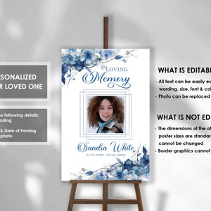 PRINTED Light Blue Floral Funeral Poster | Large Personalized Memorial ...