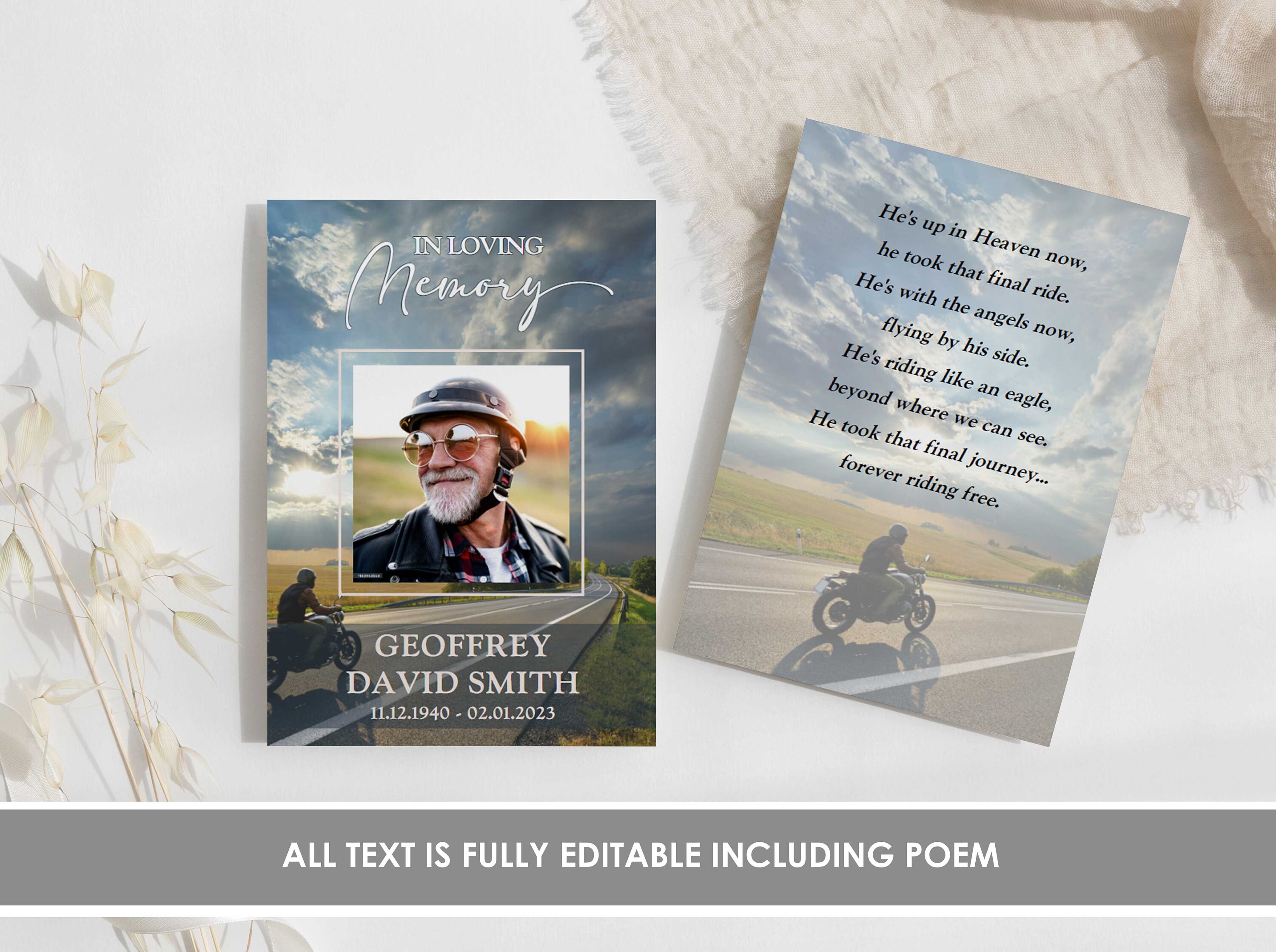PRINTED Motorcycle Memorial Cards for Biker| Custom Motorbike Prayer ...