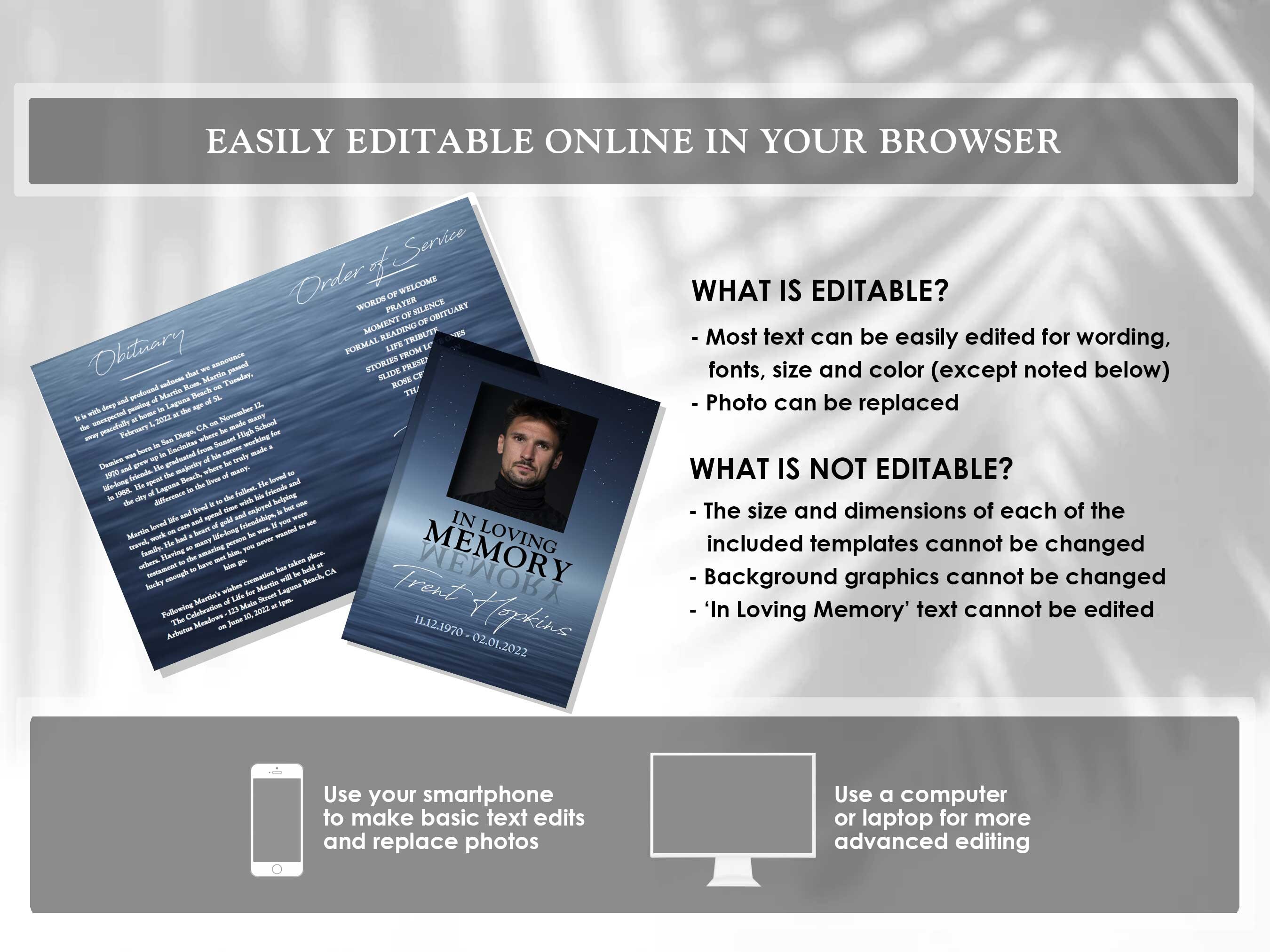 DIY EDITABLE Ocean Theme Memorial Program Template Blue - Etsy