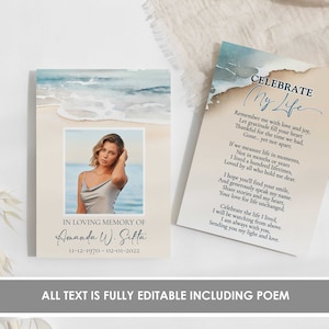 DIY EDITABLE Beach Themed Memorial Card Template Ocean Themed Funeral ...