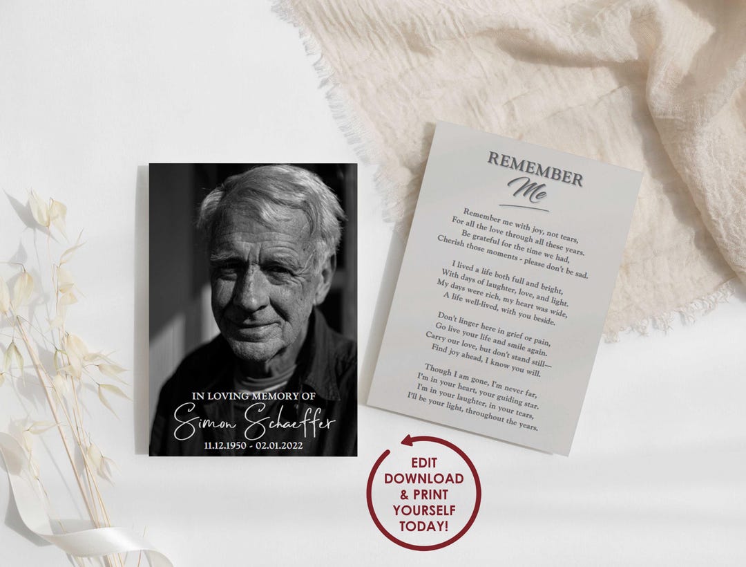 DIY Minimalist Memorial Funeral Prayer Card Template - SIMON - Etsy