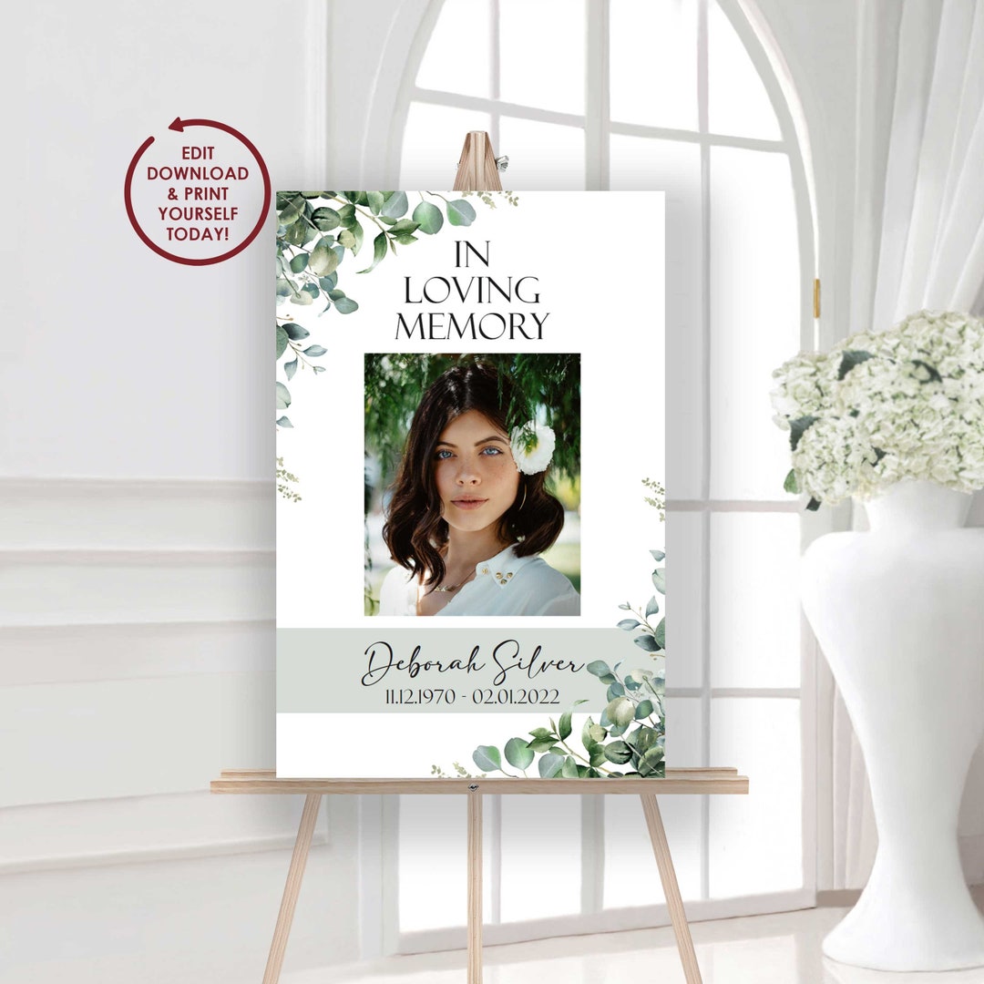DIY EDITABLE Eucalyptus Funeral Welcome Sign Celebration of Life Poster ...