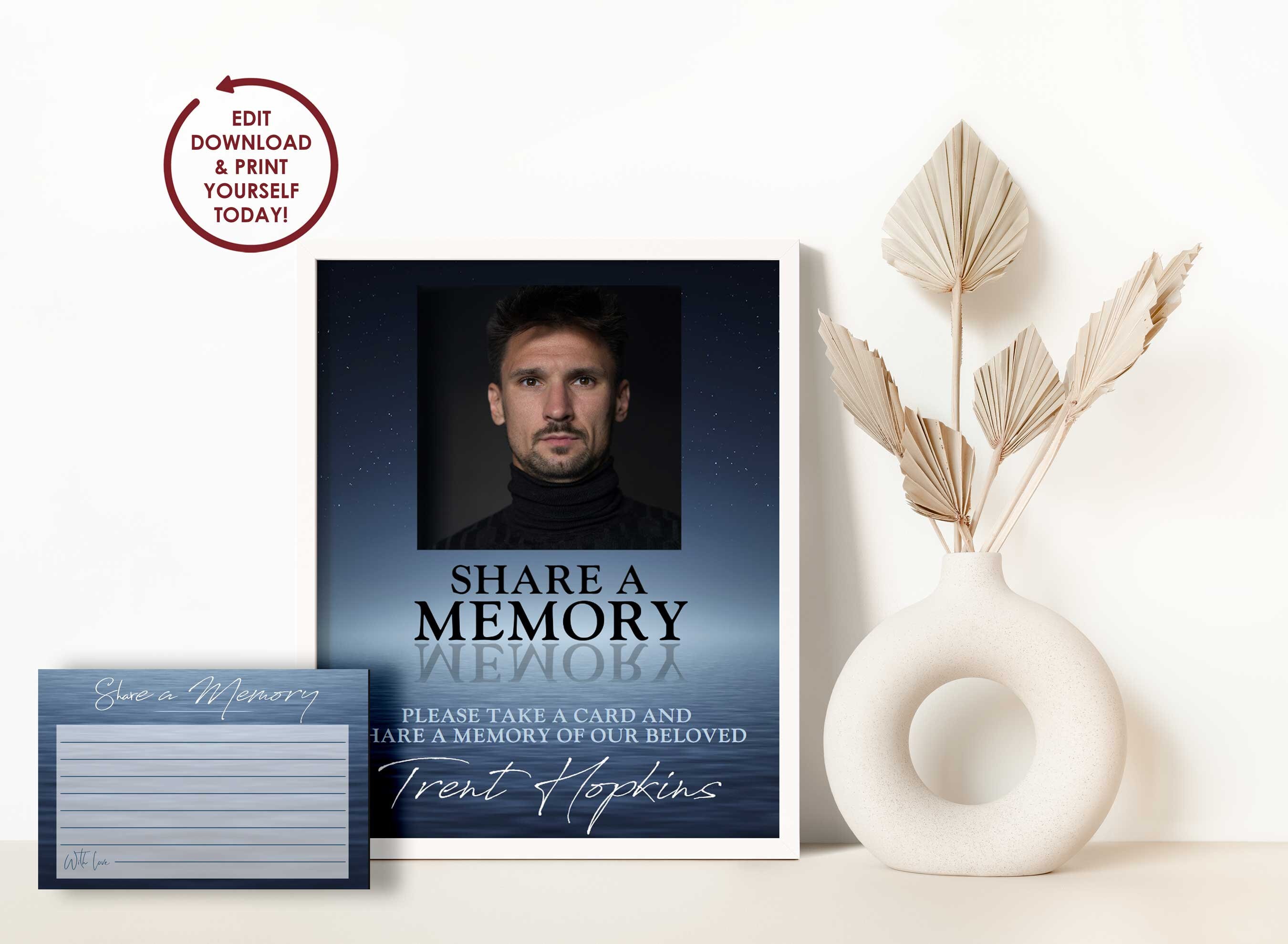 DIY EDITABLE Share a Memory Funeral Sign & Cards Blue Ocean - Etsy
