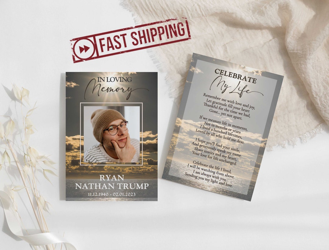 PRINTED Heavenly Funeral Prayer Cards for Celebration of Life ...