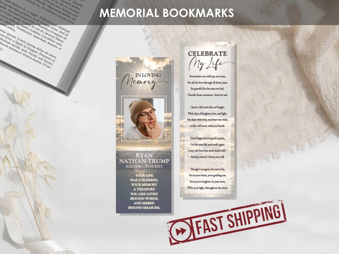 PRINTED Heavenly Memorial Bookmarks | Personalized Funeral Bookmark ...